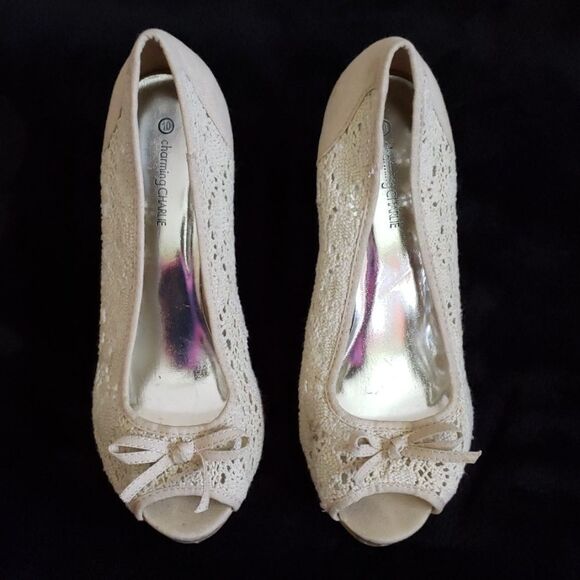Charming Charlie | Shoes | Charming Charlie Womens Creme Crotchet Peep ...